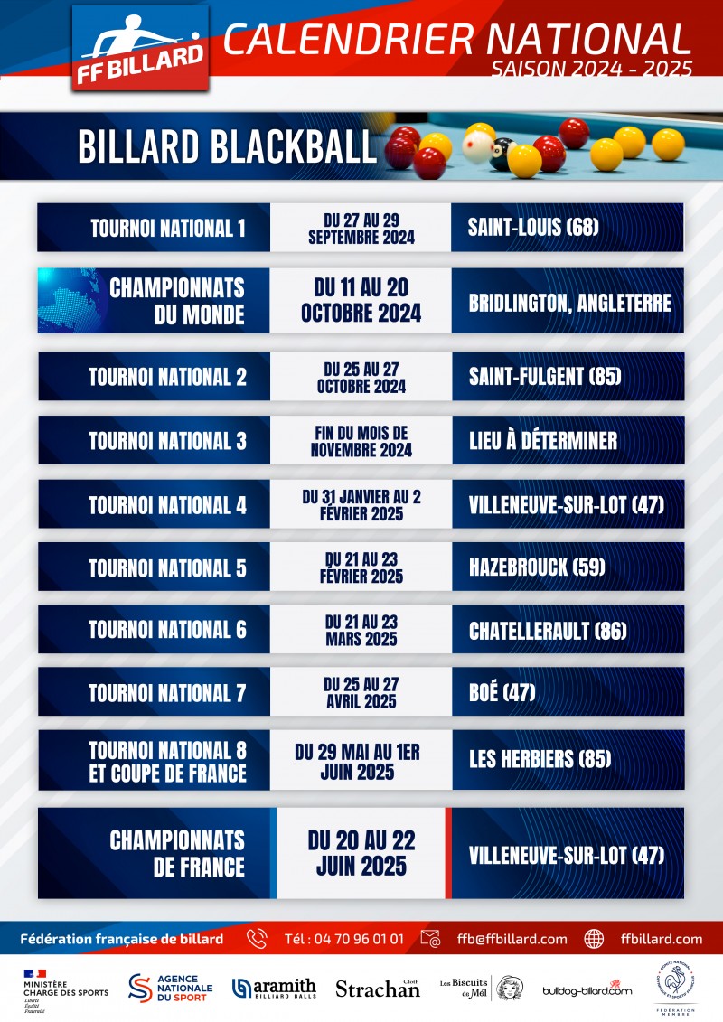 Blackball - Calendrier provisoire saison 2024-2025 - Fédération ...